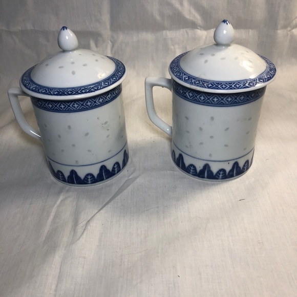 unknown | Dining | Vintage Chinese Porcelain Tea Mug With Lid Rice ...
